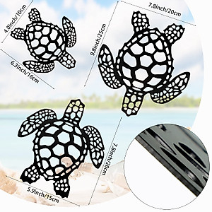 3 Pieces Sea Turtle Beach Theme Decor Metal Coastal Turtle Decor Wall Hanging Beach Sculpture Metal Farmhouse Turtle Wall Art Hawaiian Style Room Ornament for Home Indoor Outdoor Bathroom Garden