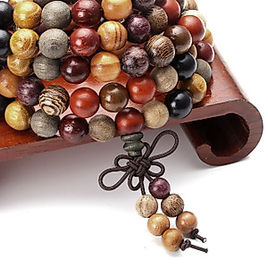 Top Plaza Unisex 108 Natural Wood 6mm 8mm Beads Bracelet Buddhist Rosary Mala Necklace(8mm Sandalwood Duobao)
