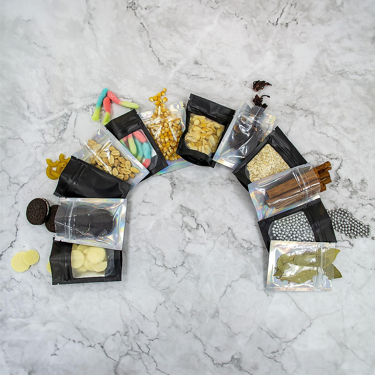 COLSEN 3 x 4 Inches 400 Pack (28 g or 1 oz) Smell Proof Mylar Resealable Foil Pouch Bags - Food Storage Airtight Multi Purpose Zipper Candy Bags for Small Business (Matte Black with Clear Window)