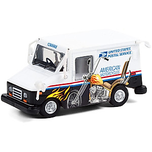 Greenlight 30249 United States Postal Service Long-Life Postal Delivery Vehicle (LLV) - American Motorcycles Collectible Stamps LLV (Hobby Exclusive) 1:64 Scale