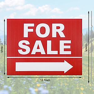 3 Pack 12 x 16 Inch for Sale Signs with Stake Real Estate Sale Sign Posts Corrugated Plastic Red White Double Sided with Directional Arrow for Real Estate Agents Supplies