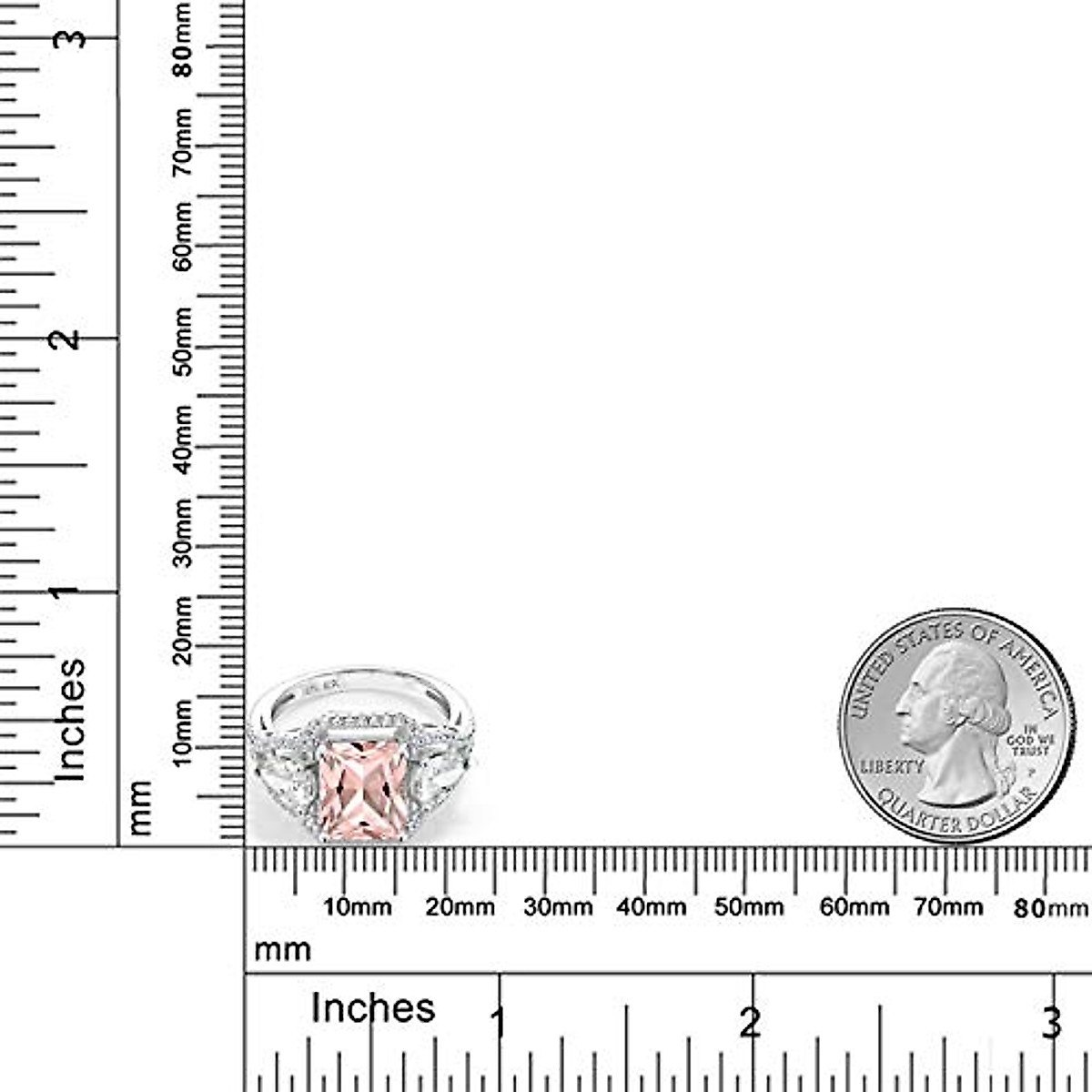 Gem Stone King 3.99 Cttw Peach Nano Morganite Ring For Women In 925 Sterling Silver | Emerald Cut 10X8MM | Gemstone October Birthstone | Available In Size 5, 6, 7, 8, 9