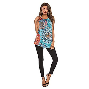 Famulily Women's Maternity Wear Tank Tops Comfy Floral Sleeveless Tshirts Blouse Large Blue