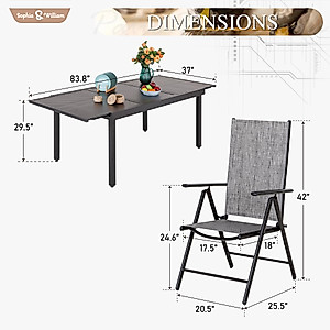 Sophia & William 9 Pcs Patio Dining Set for 6-8 People, Outdoor Folding Furniture Set with Expandable Metal Patio Table and Foldable Textilene Patio Sling Chairs