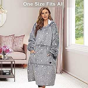 THREE POODLE Wearable Blanket Hoodie, Glow in The Dark Sherpa Hoodie, Oversized Hooded Blanket Sweatshirt for Adults Women Men Kids, Extremely Cozy, Warm, Soft, and Fuzzy