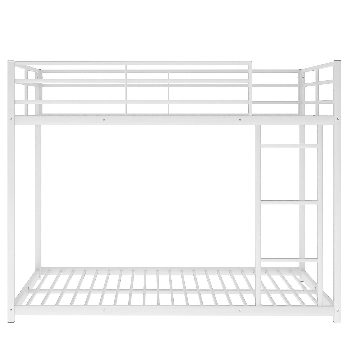 ZJIAH Metal Bunk Bed Full Over Full with Ladder, Low Bunk Bed Frame with Safety Guard Rails, Sturdy Heavy Duty Full Size Floor Bunk Beds Frames for Teens, No Box Spring Required, White