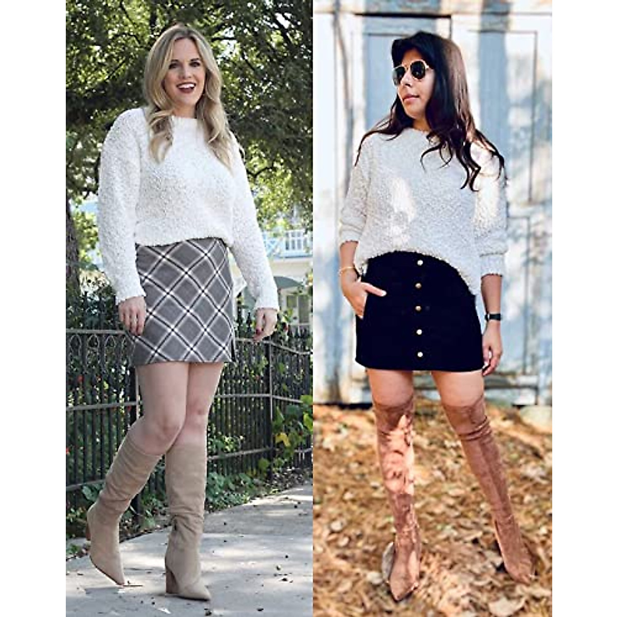 NIASHOT White Sweaters for Women Oversized Crewneck Sherpa Tunic Tops for Leggings L