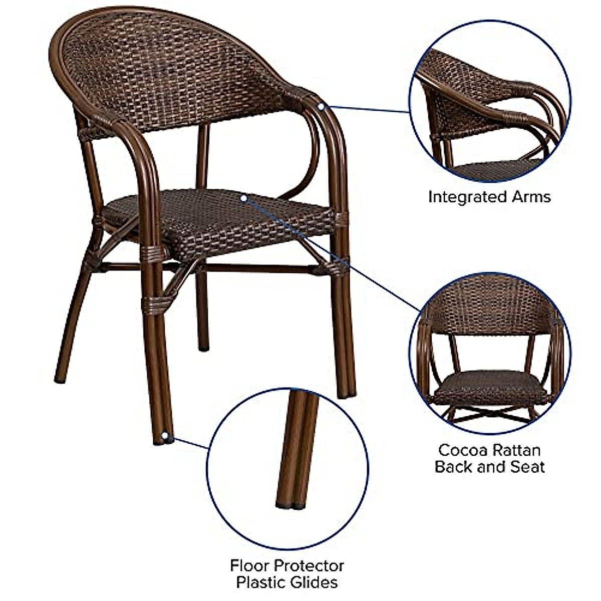 Flash Furniture Milano Series Cocoa Rattan Restaurant Patio Chair with Bamboo-Aluminum Frame