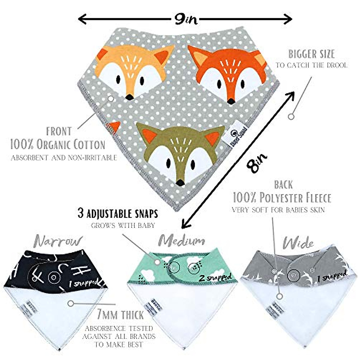 Diaper Squad 100% Organic Cotton Woodland 10-Pack Baby Drool Bandana Bibs for Boys and Girls