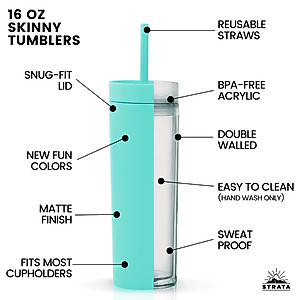 STRATA CUPS BUNDLE! 4 Pack 16 oz Transparent Acrylic Tumblers with Lids and Straws + 4 Pack 16 oz Matte Pastel (Seafoam) Acrylic Tumblers