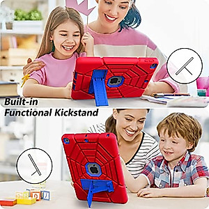Grifobes for iPad 6th/5th Generation Cases 2018/2017, iPad Air 2 Case 2014 9.7 inch, Heavy Duty Shockproof Rugged Protective iPad 5 6 Gen 9.7" Case with Stand for Kids Boys Children (Red+Blue)