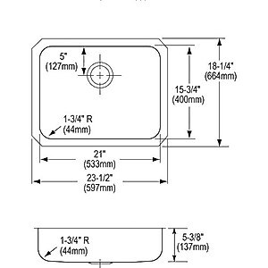 Elkay Lustertone Classic ELUHAD211555 Single Bowl Undermount Stainless Steel ADA Sink 23.5 x 15.75 x 5.375 inches