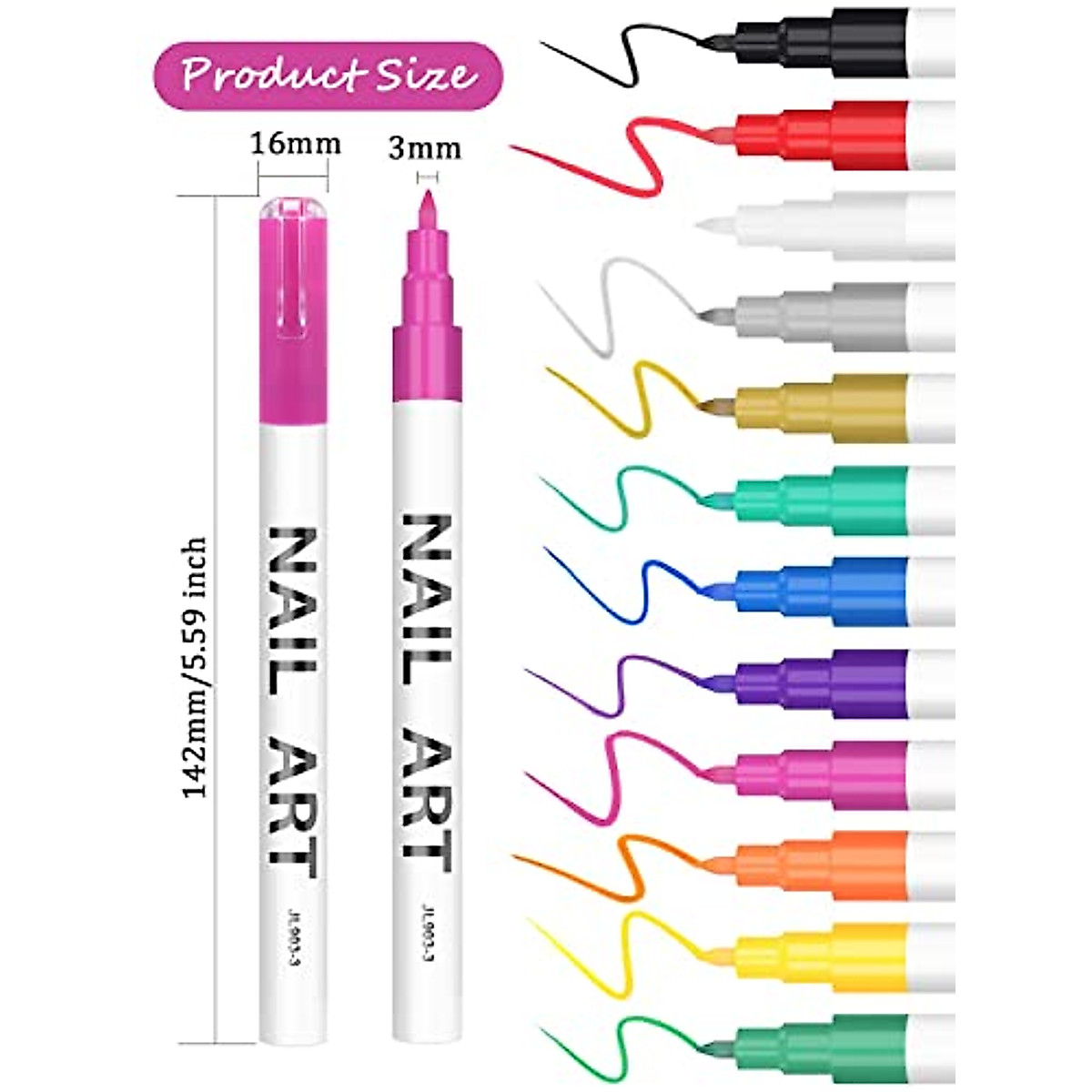 12 Color 3D Nail Art Pens Set, Kalolary Nail Polish Pens Nail Point Graffiti Dotting Pen Drawing Painting Liner Brush for DIY Nail Art Beauty Adorn Manicure Tools(A)