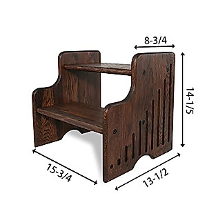 CONSDAN 2 Tier Step Stool, USA Grown Solid Hardwood Oak, Wooden Step Stool for Adults Kids Seniors, Bathroom Kitchen Toilet Living Room Bedroom Helper Stool (Chocolate Color)