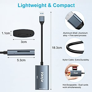 Vanja USB SD Card Reader, 2 in 1 Memory Card Reader SD Card to USB Adapter, for Camera SD, SDXC, SDHC, MMC, RS-MMC, Micro SD, Micro SDXC, Micro SDHC, UHS-II and UHS-I Cards