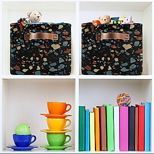 YETTASBIN Terrazzo Storage Basket 2pc, Large Collapsible Toys Clothes Organizer, Long-Lasting Canvas Storage Bin with Handle for Shelves Closet Laundry Home Office Decor