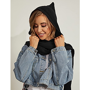 Women Winter Knitted Hooded Long Scarf Warm Shawl Head Scarves Black One Size