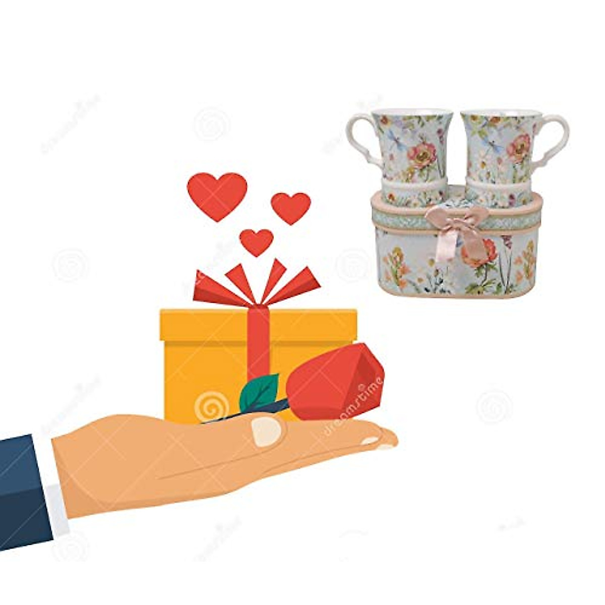 Lightahead® Elegent Bone China Unique Set Of Two Coffee Mugs 10 oz each cup set in attractive gift box elegant floral design