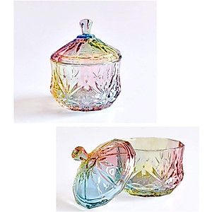 SOCOSY Royal Embossed Glass Apothecary Jar With Lid, Candy Jar Containers Wedding Candy Buffet Jar Crystal Jewelry Box Food Jar 9 oz