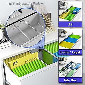 Hak 2 Drawer Locking File Cabinets for Home Office, Metal Office Lateral File Cabinet with Lock, Lockable Modent Filing Cabinet for Hanging Files Letter/Legal/F4/A4 Size, White