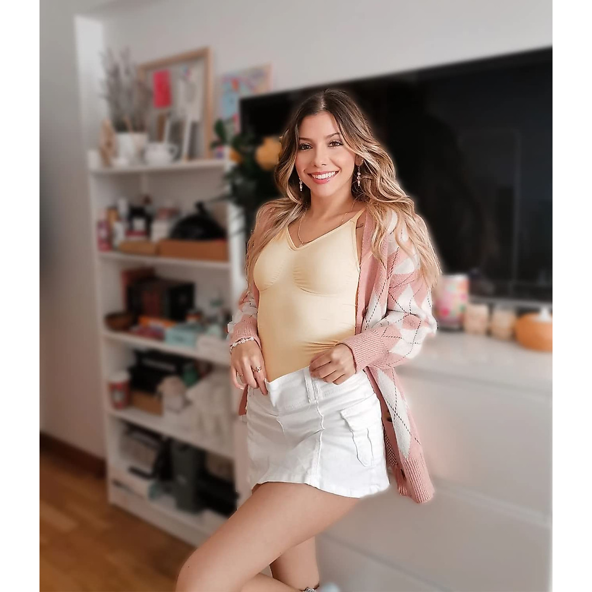 SHAPERX Women's Shapewear Bodysuit Tummy Control Body Shaper Seamless Sculpting Snatched Waist Body Suit，SZ5215-Beige-L/XL