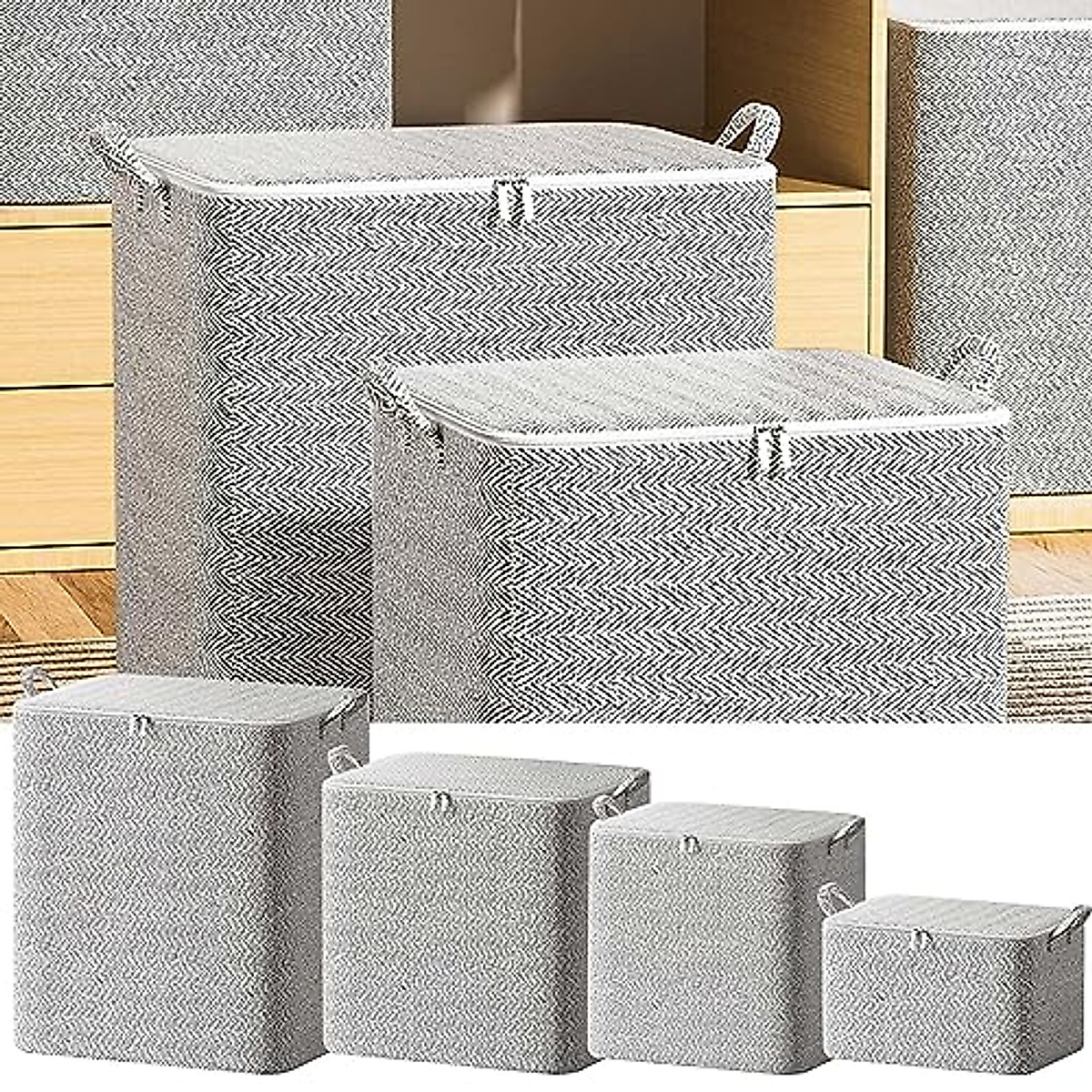 JWSVBF Storage Bins with Zipper Lids for Clothes Non-woven, Closet Organizers Large-Capacity Foldable, Durable Carry Handles Storage Box