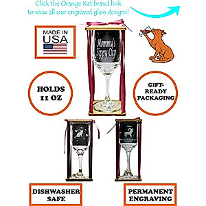 Orange Kat Mommy's Sippy Cup Stemmed Wine Glass with Charm and Presentation Packaging