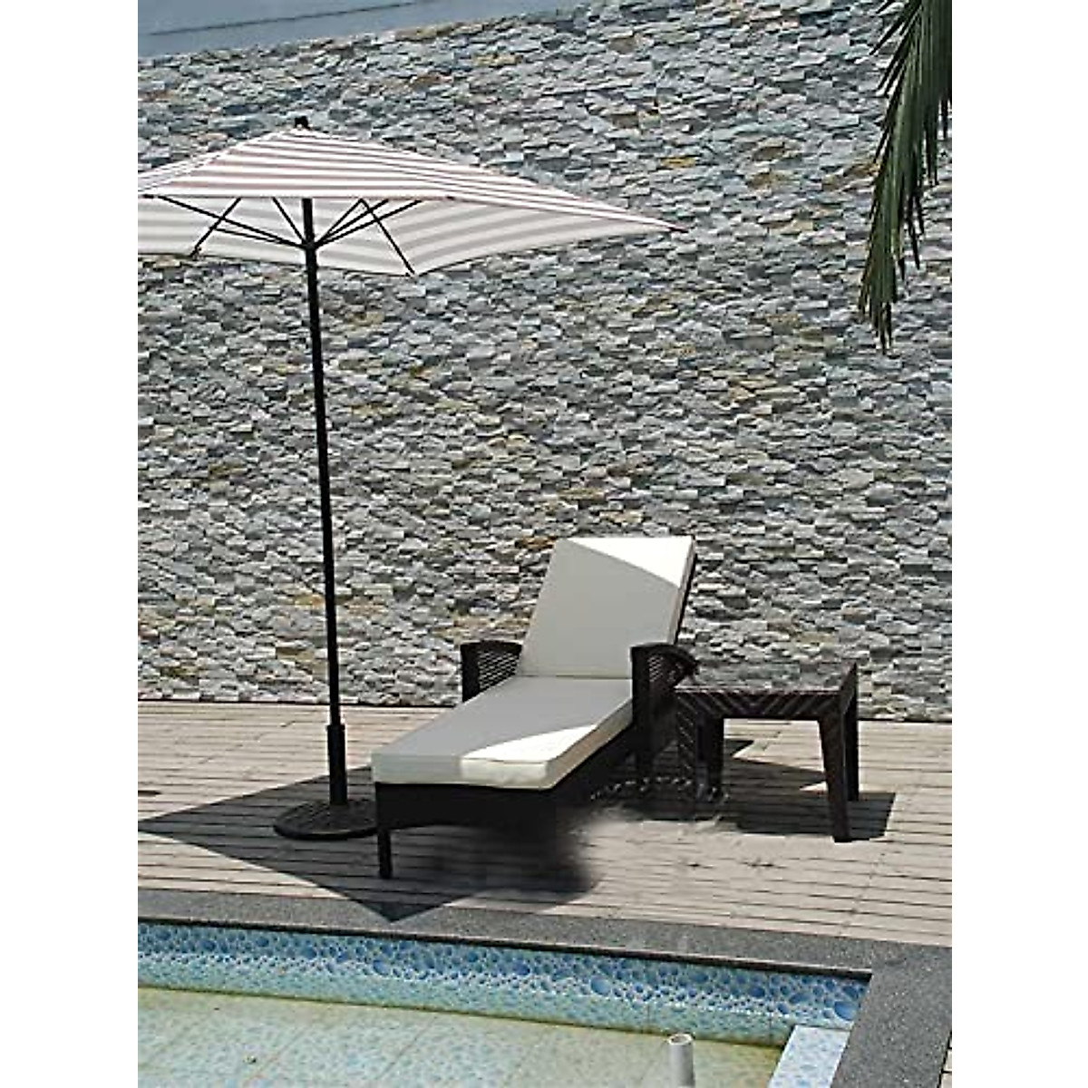 CLoxks Patio Umbrella Outdoor,Portable White and Light Brown Striped Pool Patio Umbrella, Rectangle Outside/Beach/Market Table Umbrella, Garden Umbrella Parasol