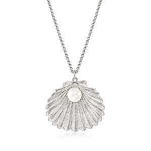 Ross-Simons Italian Cultured Pearl Seashell Pendant Necklace in Sterling Silver. 18 inches