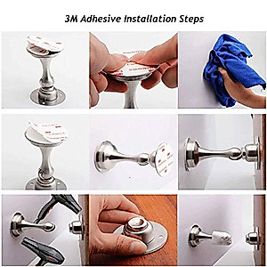 Door Stopper,Magnetic Door Stop,Stainless Steel Door Catch,Double-Sided Adhesive Tape No Need to Drill. Better Protection for Walls (Silver-2 Pack)