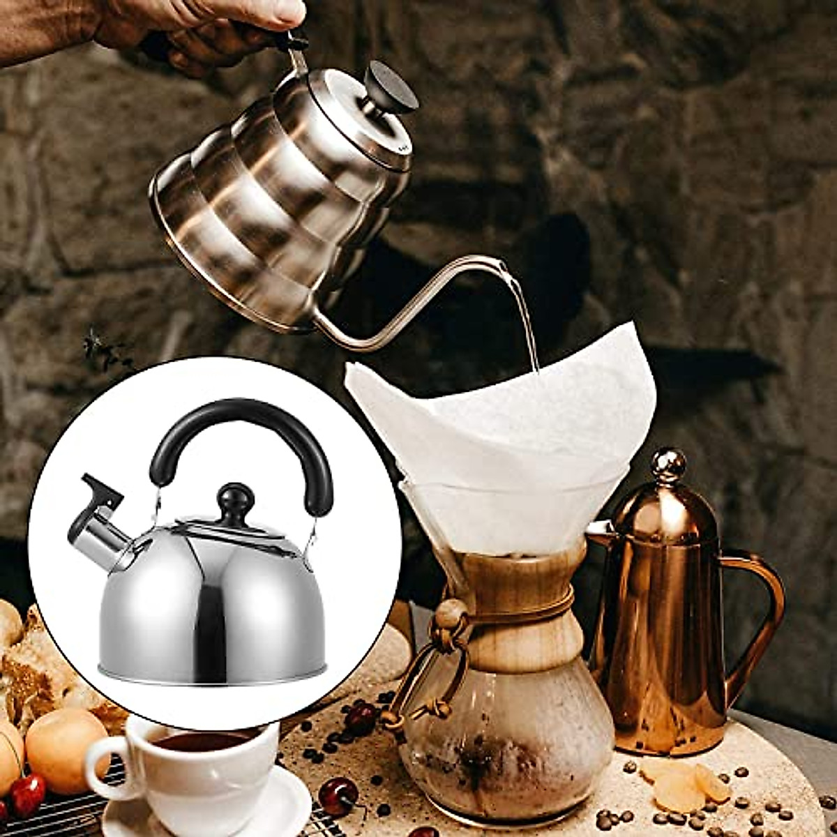 Whistling Tea Kettle Stainless Steel Whistling Teapot Water Kettle Boiling Kettle for Gas Stove Stovetop-red||2L