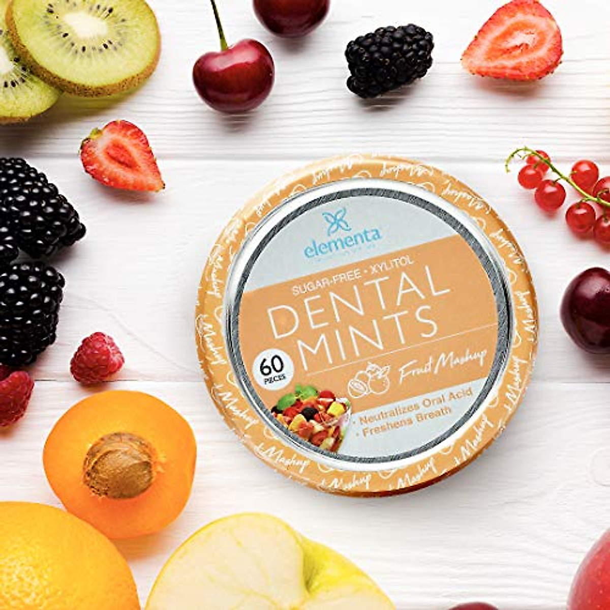 Elementa Natural Sugar Free Hard Candy Breath Mints, Low Carb with Xylitol for Improved Oral Care | Non-GMO + Vegan Friendly, Neutralizes Oral Acid, Soothes Dry Mouth | Fruit Mashup 60 Count