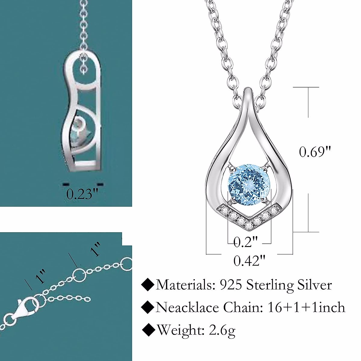 KIMIEVOL Necklaces for Women Aquamarine March Birthstone Necklace Sterling Silver Infinity Pendant Anniversary Birthday Christmas Jewelry Gifts for Women