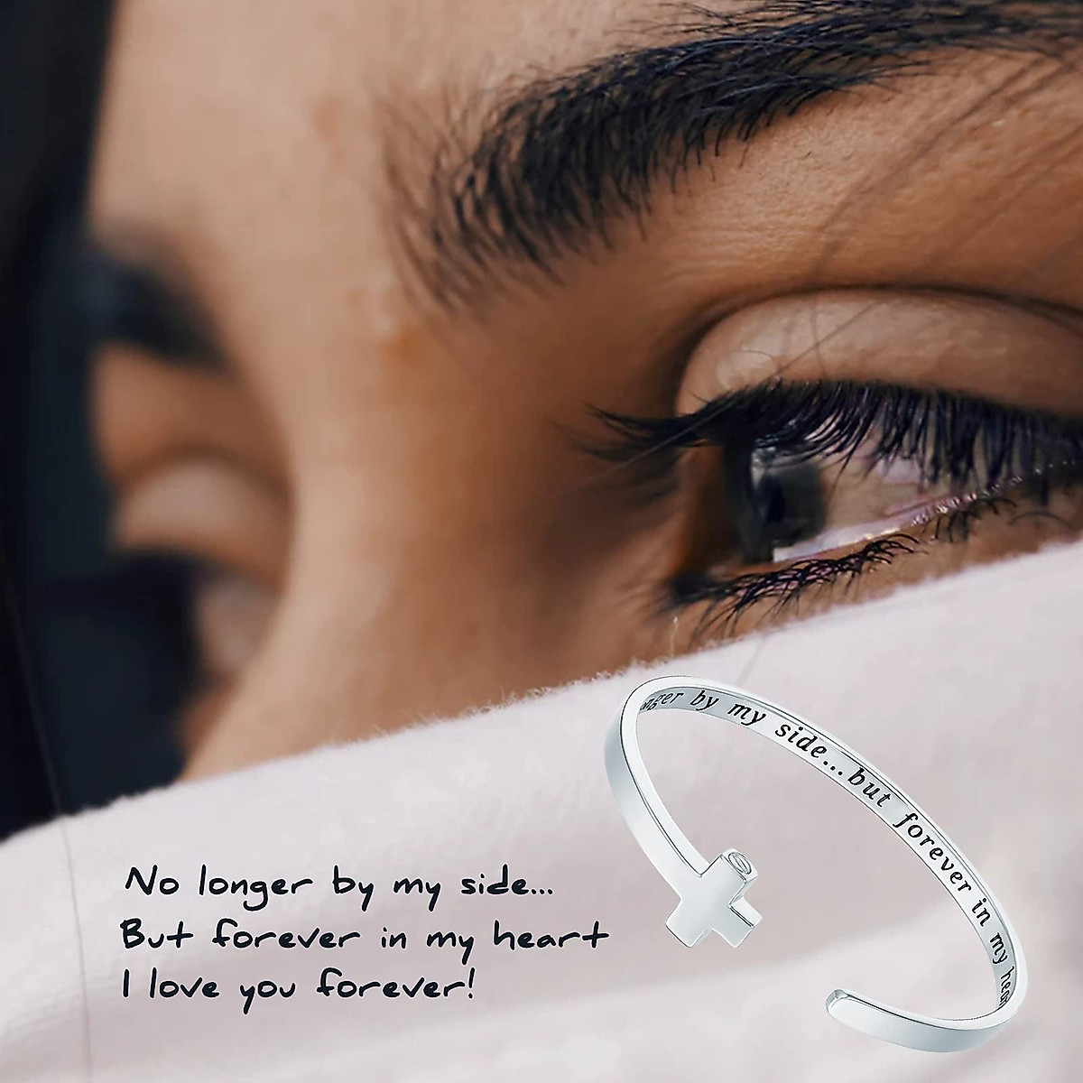 WOUOVO Cross Urn Bracelet for Ashes - 925-Sterling-Silver Adjustable Celtic Knot Urn Ring Platinum Plated Cross Cuff Bangle Memorial Keepsake Cremation Jewelry for Women Men