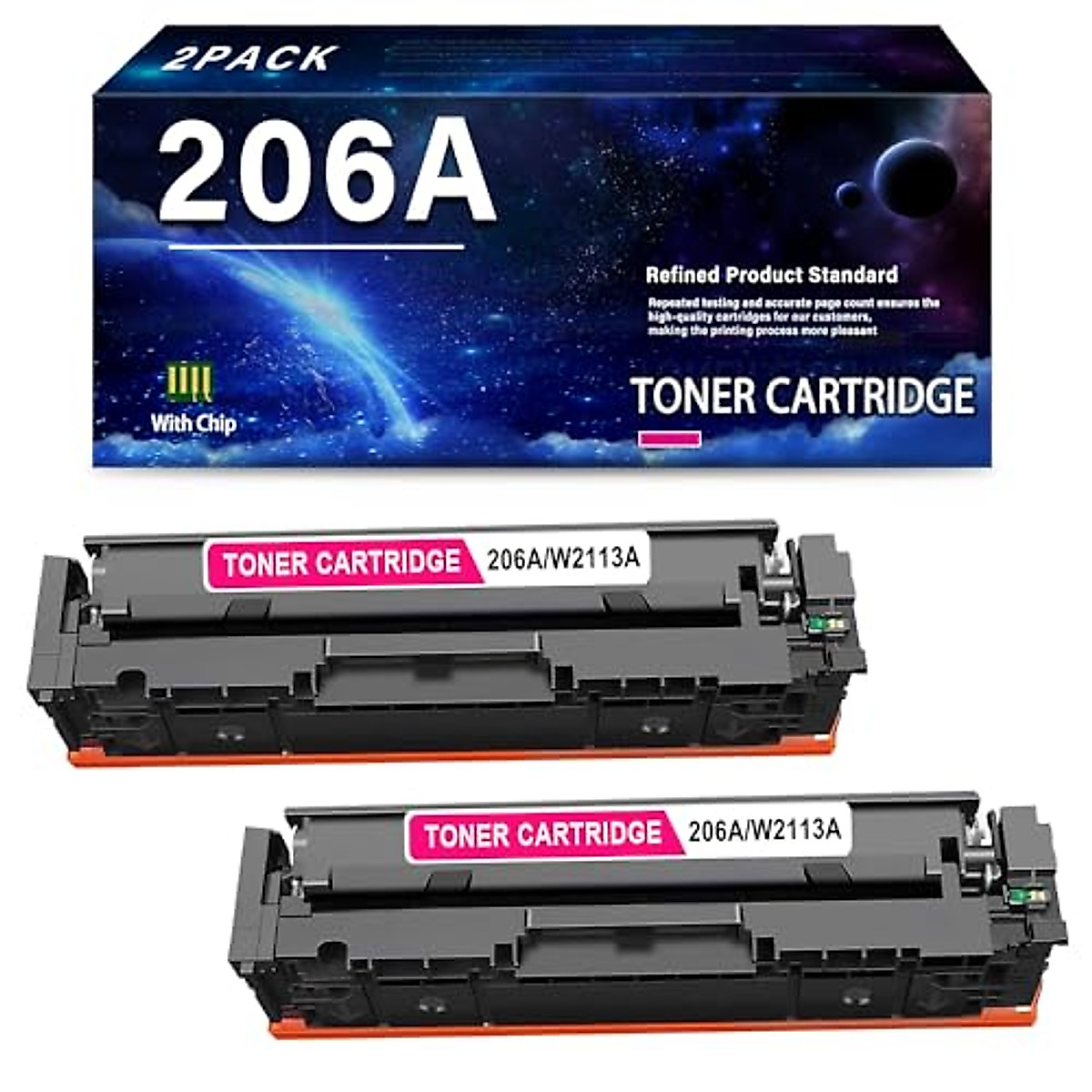 W2112A Magenta Toner Cartridge (with Chip) ,206A High Capacity Toner Cartridge, Compatible for M255nw MFP M283cdw MFP M282nw MFP M283fdn MFP M283fdw M255dw Printer (2 Pack/Magenta)