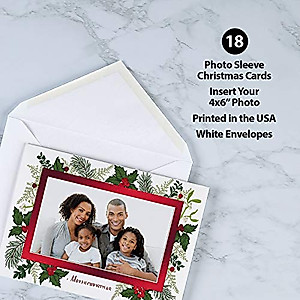 Current Deluxe Holly Christmas Card Photo Frames - Set of 18 Folded Cards, Holiday Card Value Pack, Fits 4 x 6-Inch Horizontal Photos, Envelopes Included