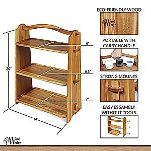 Wood Shelves, 3 Tier Storage Organizer, 100% Ash Wood, Holder Handcrafted for Bathroom Living Room, Bedroom, Kitchen, Wood Rack for Countertop, Made in Europe, Gift Idea (Natural, 20x14x7)