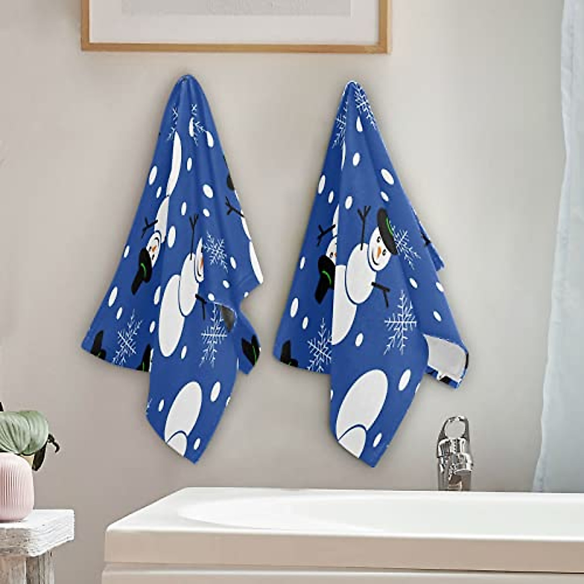 JSTEL Christmas Snowman Kitchen Towels Set of 2,Super Absorbent Dish Drying Towels Rectangle 28.3x14.4 inch Microfiber Kitchen Hand Towels Xmas Pattern,1