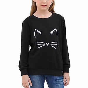 GORLYA Girl's Pullover Tops Cute Cartoon Graphic Print Sweatshirt Clothes for 4-14 Years Kids (GOR1059, 7-8Y, Black)