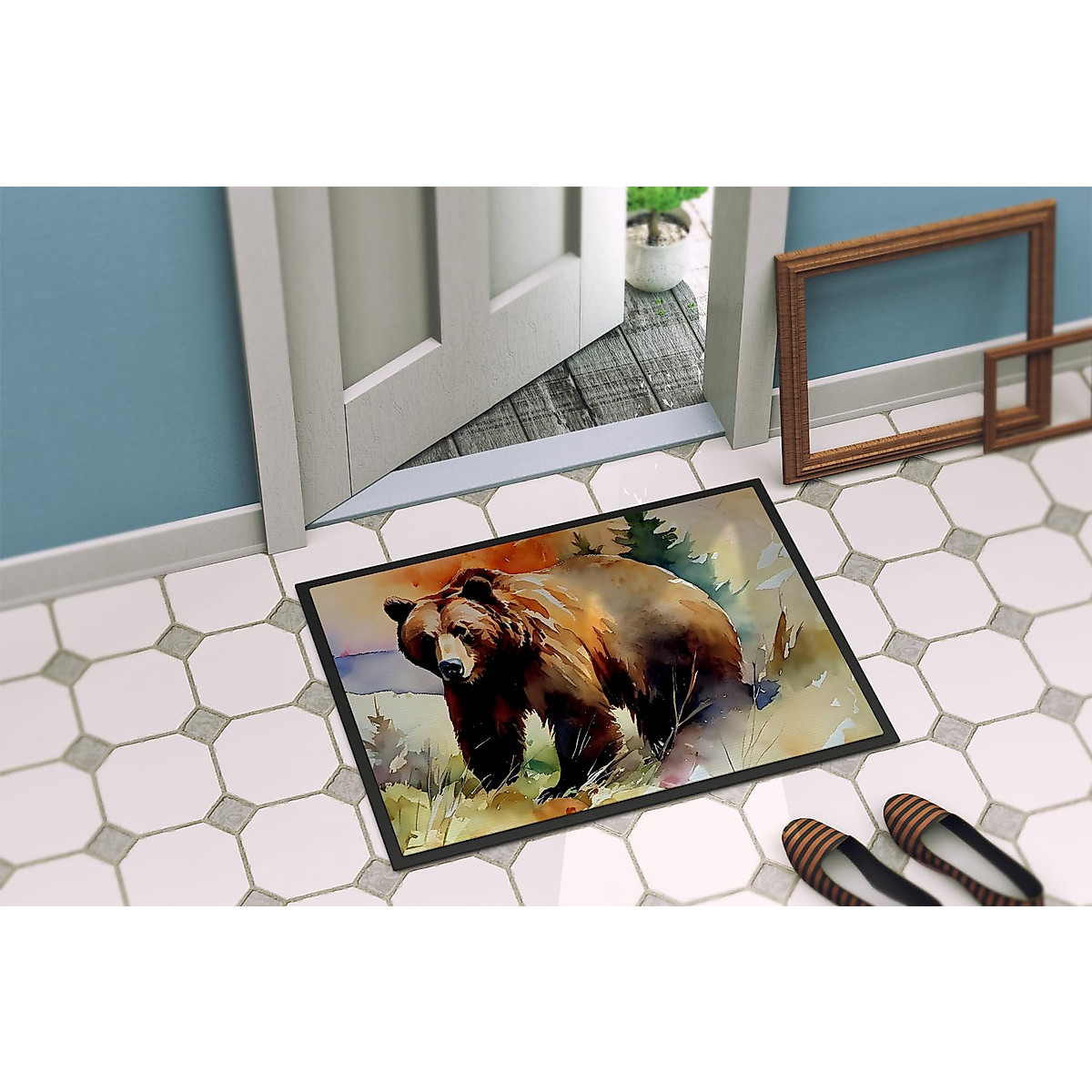 Caroline's Treasures DAC2924JMAT Grizzly Bear Doormat Front Door Mat Indoor Outdoor Rugs for Entryway, Non Slip Washable Low Pile, 24H X 36W