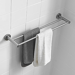 2PCS Double Adjustable Brushed Nickel Towel Bar 17 to 27 Inch, SUS304 Stainless Steel Towel Rack Wall Mounted