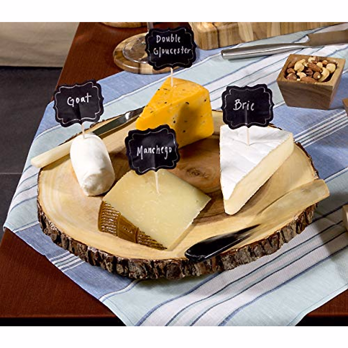 Lipper International Acacia Tree Bark Footed Server for Cheese, Crackers, and Hors D'oeuvres, Large