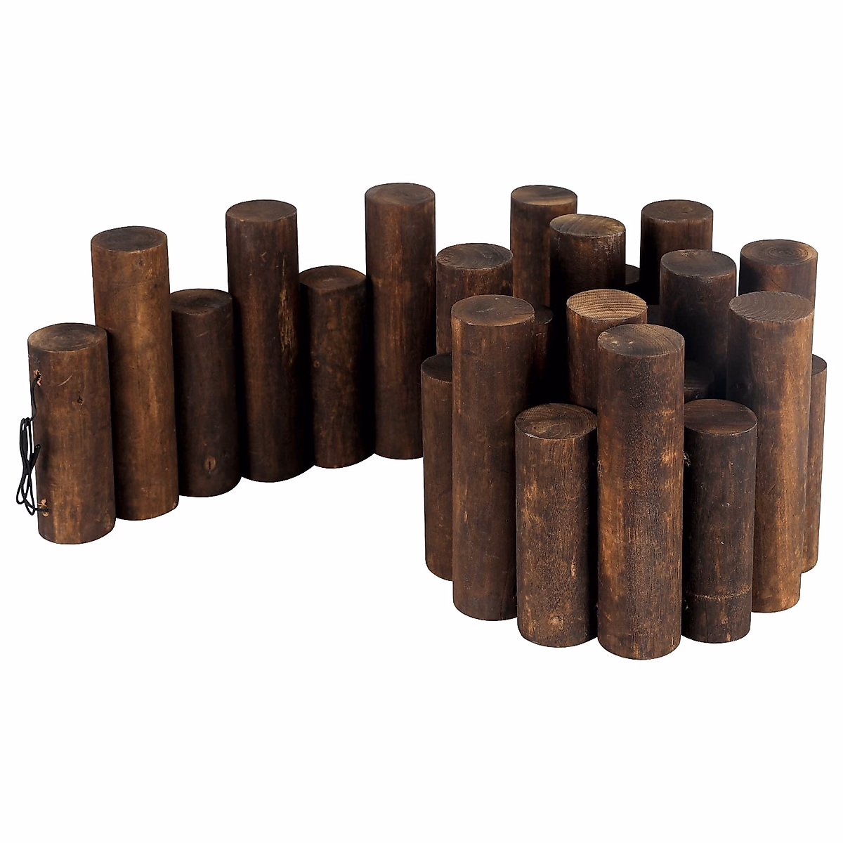 Worth Garden Log Rolls Wooden Short Fence Border - 6.5 in. H x 47 in. L Burnt Wood Finish Outdoor Garden Lawn Landscape Edging Flexible Decorative Heavy-Duty Tree Fence Border - Yard Maintenance
