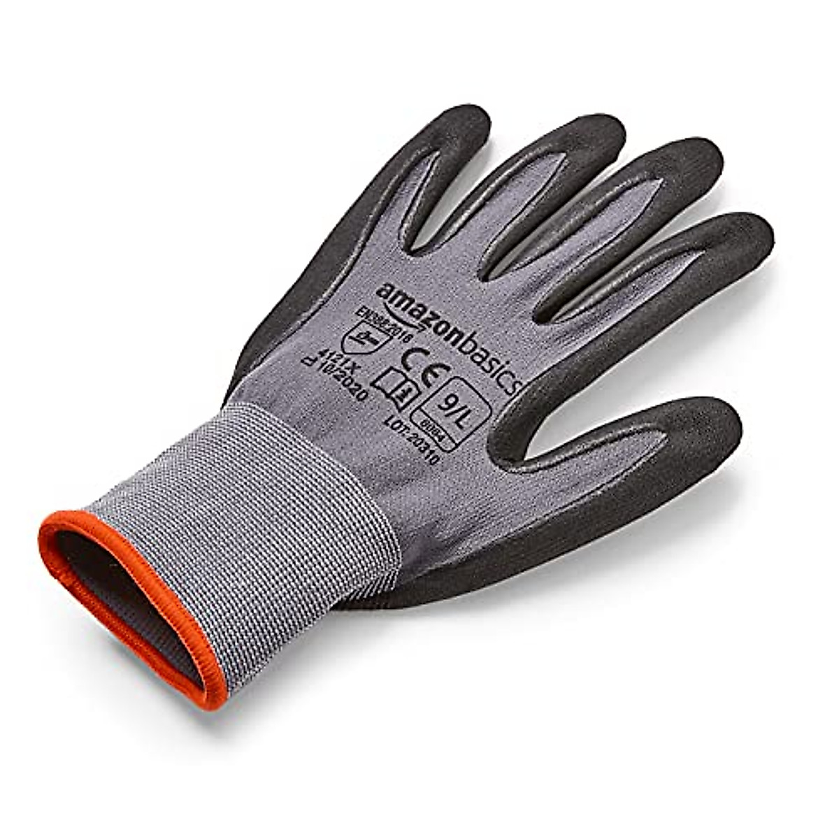 Amazon Basics Micro-Foam Nitrile Coated Gloves, Nylon Liner Fiber, Touch Screen, Grey, Size 9, Large (Pack of 6)