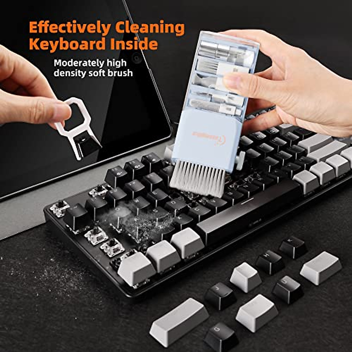 10-in-1 Laptop Keyboard Cleaner Cleaning Kit, Electronics Screen Cleaner Repair Tool with 3 in 1 Earbud Cleaner Pen, Camera Lens Pen, Suit for MacBook iPad, iPhone, Cell Phone, PC Monitor with Patent