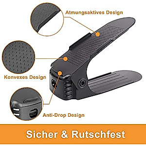 Froadp Pack of 20 Adjustable Shoe Racks, Non-Slip Shoe Holders, 3 Height Adjustable, PP Double Layer Shoe Stacker Set, Space-Saving Shoe Storage (Black)