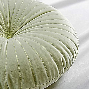 Roslynwood Shelly Round Solid Light Green Velvet Chair Cushion Couch Pumpkin Throw Pillow Home Decorative Seashell Floor Pillow, 16x16 inch