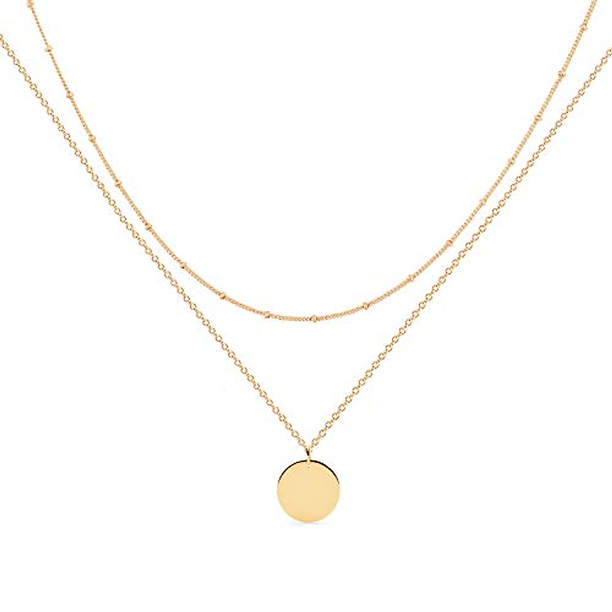 MEVECCO Gold Layered Necklace,18K Gold Disc/Circle Bead Chain Dainty Elegant Simple Layer Necklace for Women