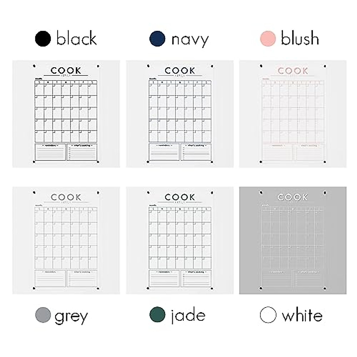 Clear Acrylic Family Calendar with Personalized Family Name and Bottom Sections