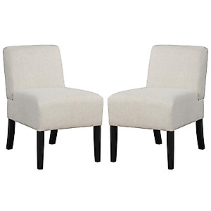 Giantex Armless Accent Chair Set of 2, Upholstered Living Room Chair with Rubber Wood Legs, Modern Slipper Side Chair, Reading Chair for Living Room, Bedroom, Waiting Room, Office, Small Spaces, Beige